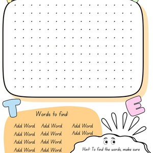 Wordsearch Editable Template - Etsy