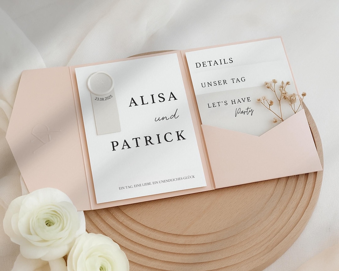 Elegant & Minimalist Wedding Invitation | Canva PDF Template for Printing | Pocketfold DIY ...