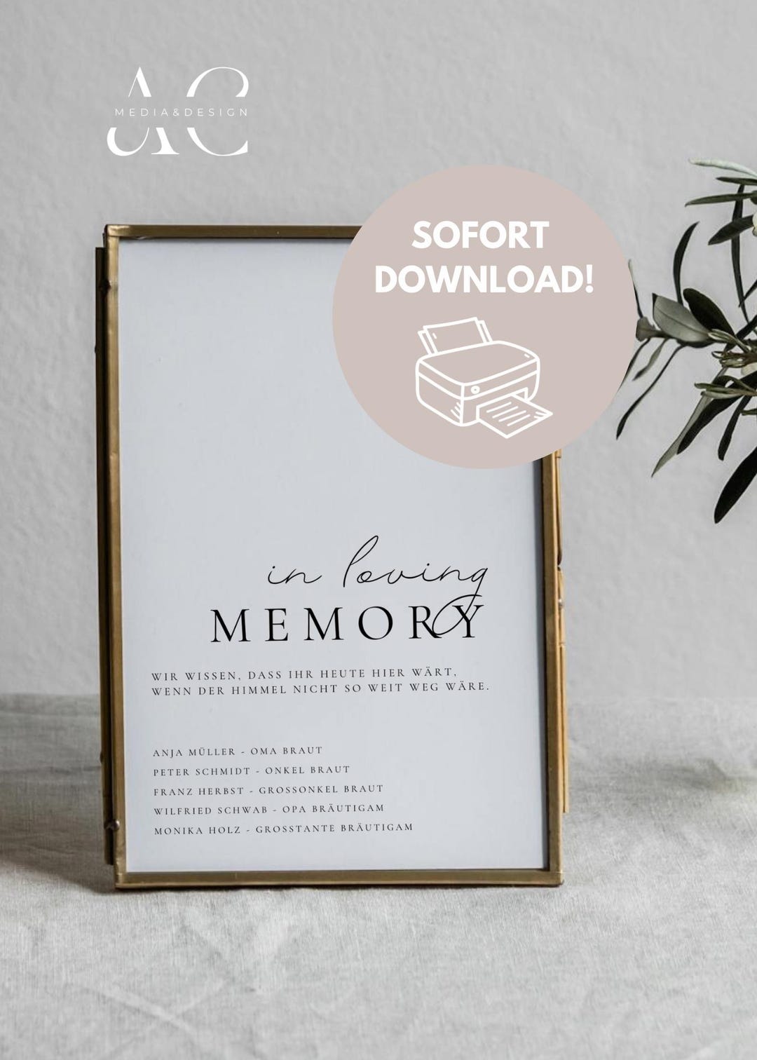 Deceased in Loving Memory Wedding Birthday Sign Keepsake | DIY Poster ...