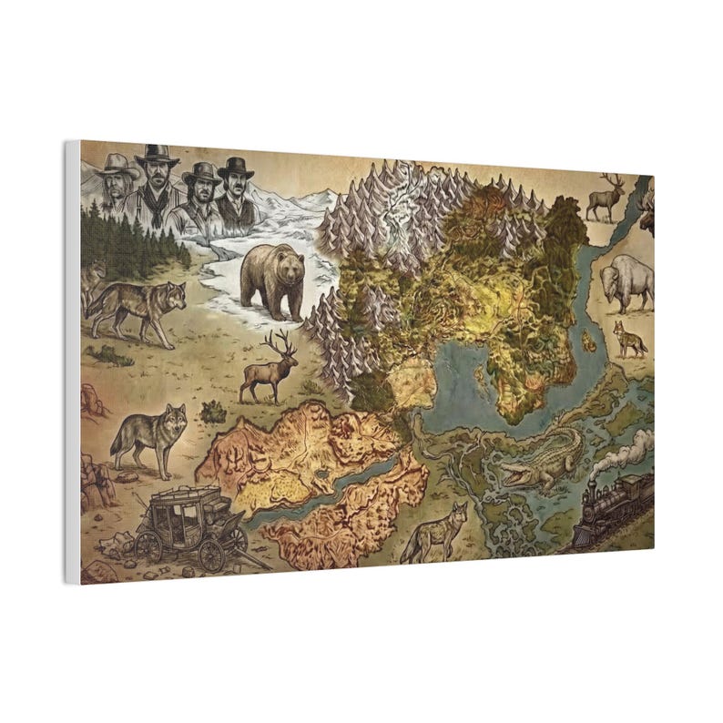 RDR2 Inspired World Map Canvas | Fan Art Wall Decor | Hand Drawn Wild ...