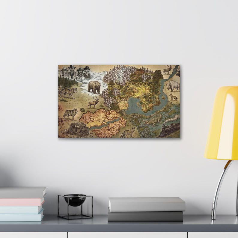 RDR2 Inspired World Map Canvas | Fan Art Wall Decor | Hand Drawn Wild ...