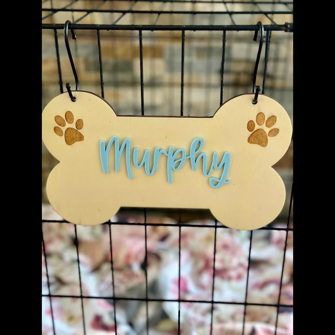 Personalized Dog Crate Sign: Bone Shape Wooden Pet Name Hanger, Kennel ...