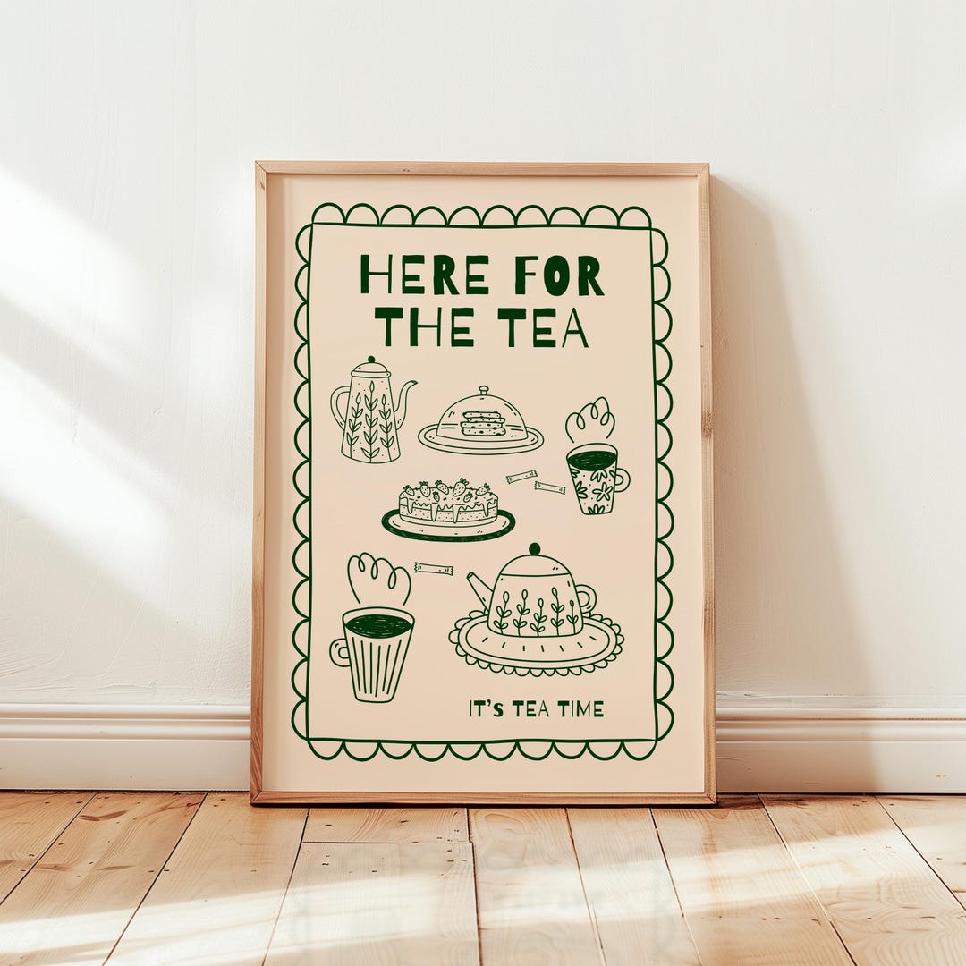 Here for the Tea Poster, Funny Tea Wall Art, Whimsical Teapot Print ...