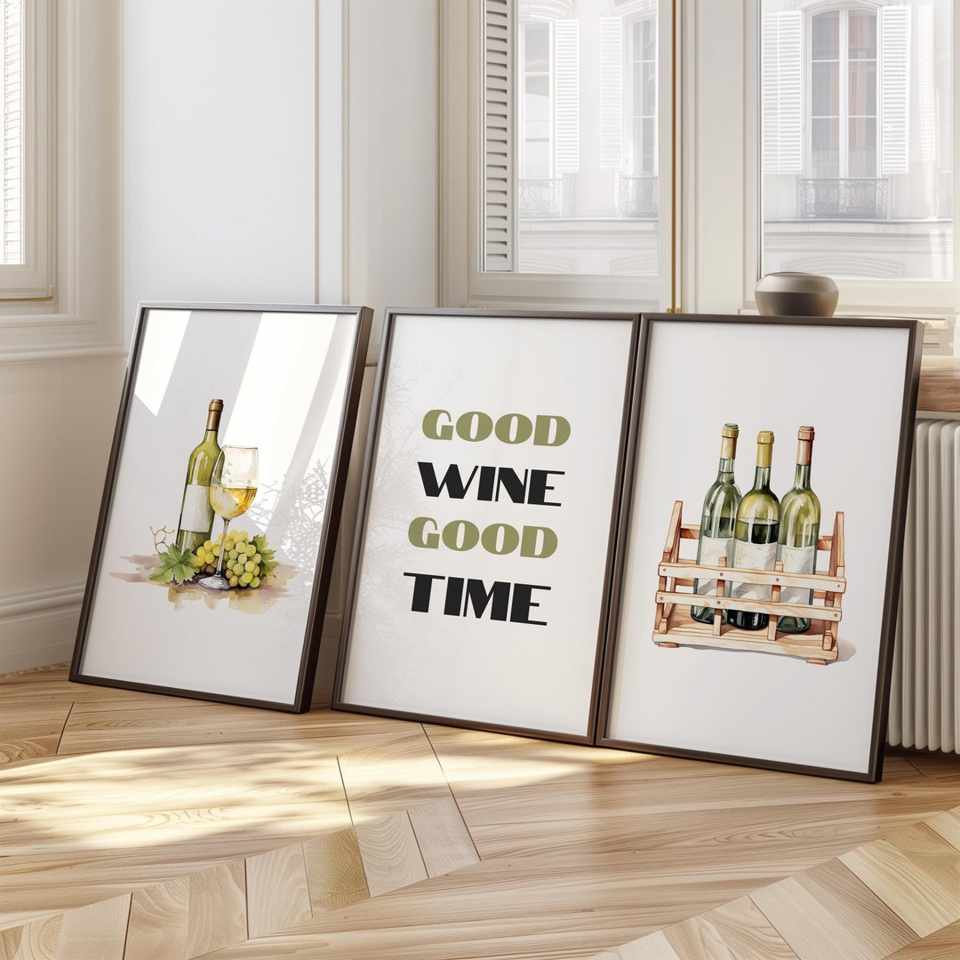 Set of 3 Wine Posters, Trendy Wall Art, Modern Kitchen Wall Art, Bar ...