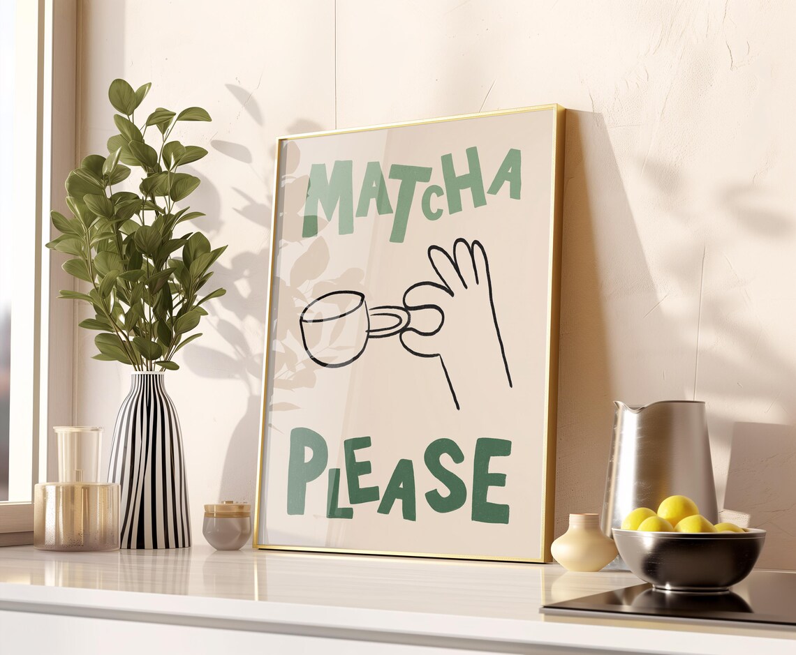 Matcha Poster, Trendy Print, Retro Coffee Poster, Vintage Food Poster ...