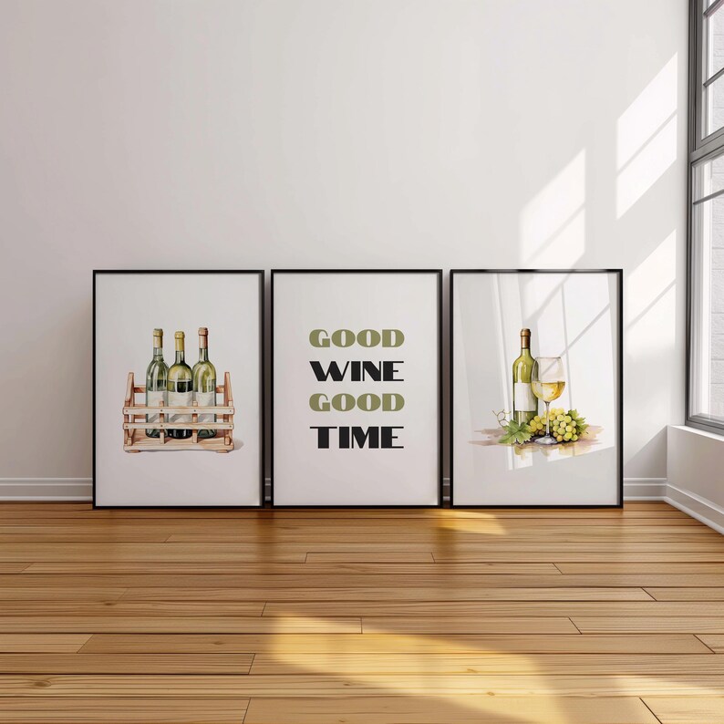 Set of 3 Wine Posters, Trendy Wall Art, Modern Kitchen Wall Art, Bar ...