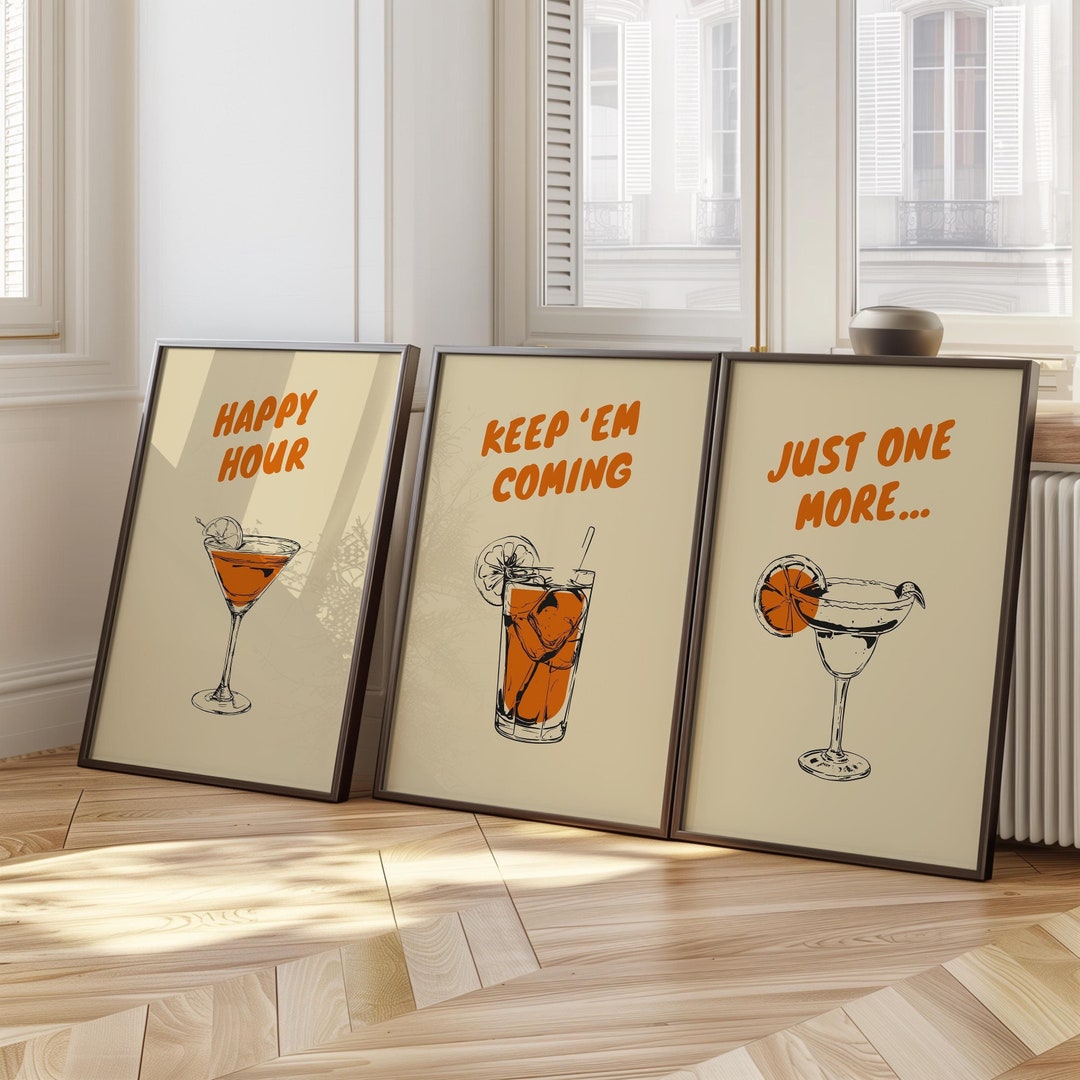 Set of 3 Bar Posters, Trendy Bar Cart Art, Happy Hour Art Print, Bar ...