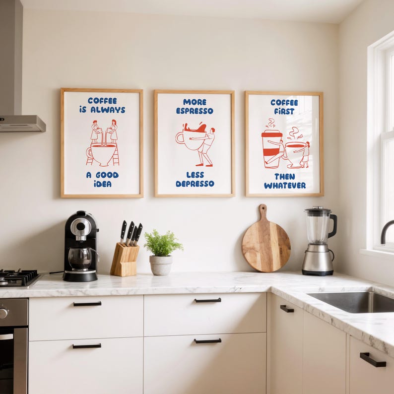 Coffee Quote Poster Set – Funny Espresso Prints – Modern Cafe Wall ...