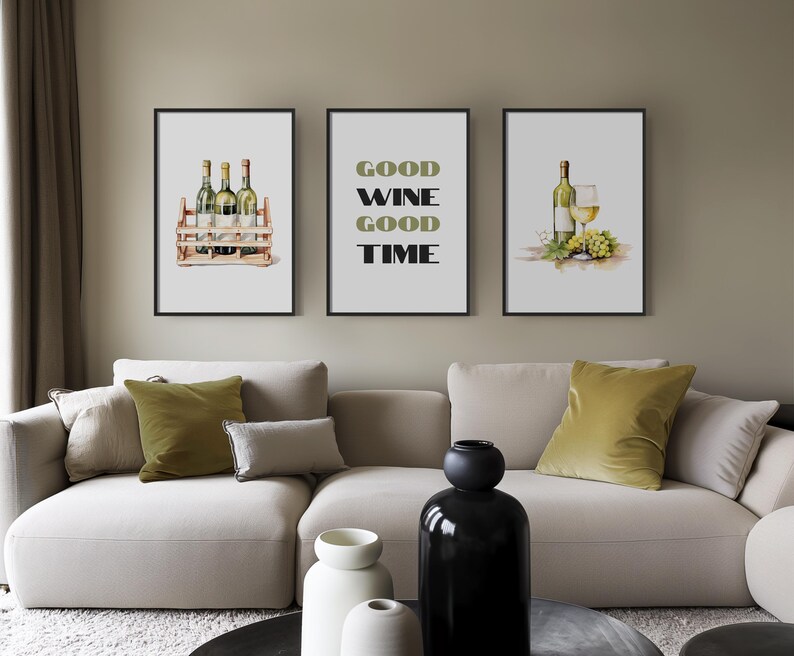 Set of 3 Wine Posters, Trendy Wall Art, Modern Kitchen Wall Art, Bar ...