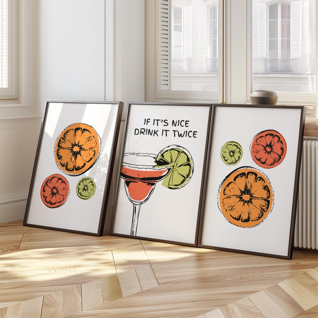 Set of 3 Bar Posters, Trendy Bar Cart Art, Bar Cart Decor, Modern ...