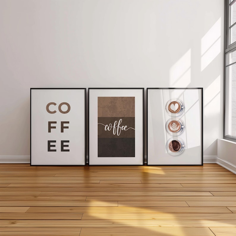 Coffee Poster Trio – Modern Kitchen Wall Art, Latte Art Decor, Neutral ...