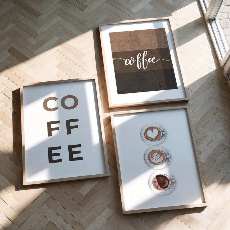 Coffee Poster Trio – Modern Kitchen Wall Art, Latte Art Decor, Neutral ...
