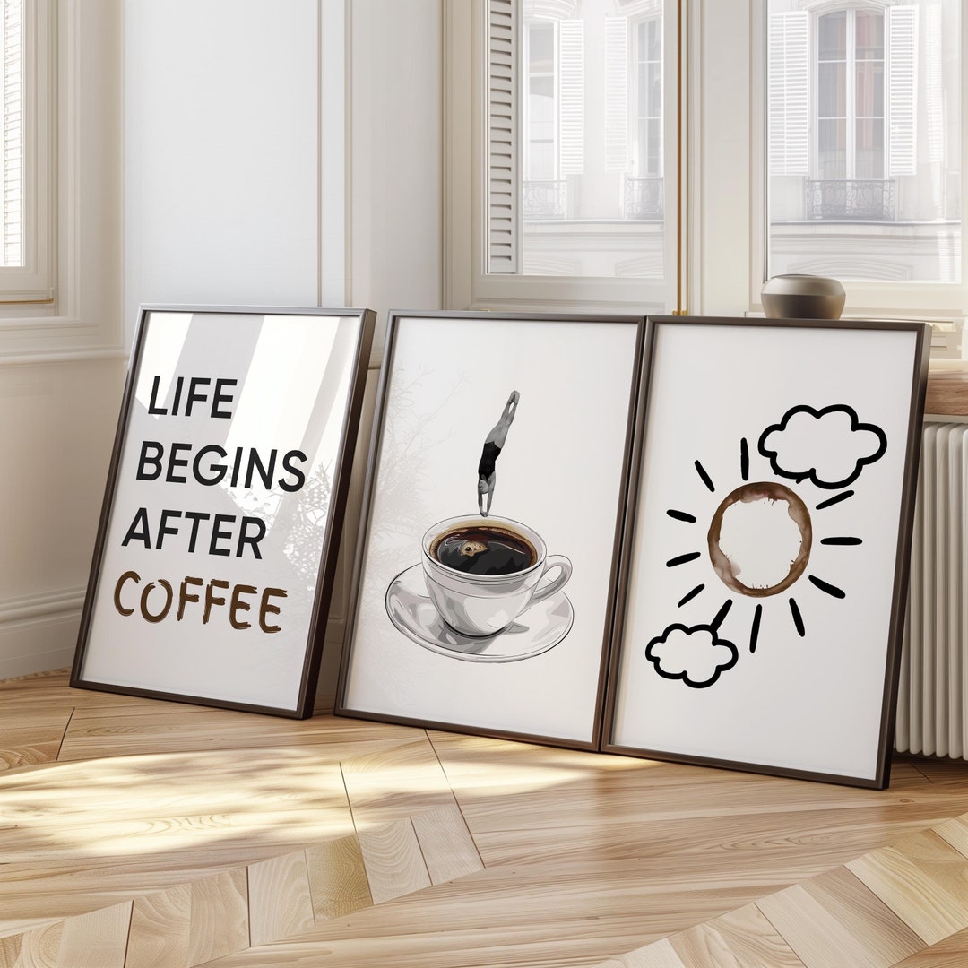 Set of 3 Coffee Diver Print, Trendy Wall Art, Coffee Kitchen Cart Art ...