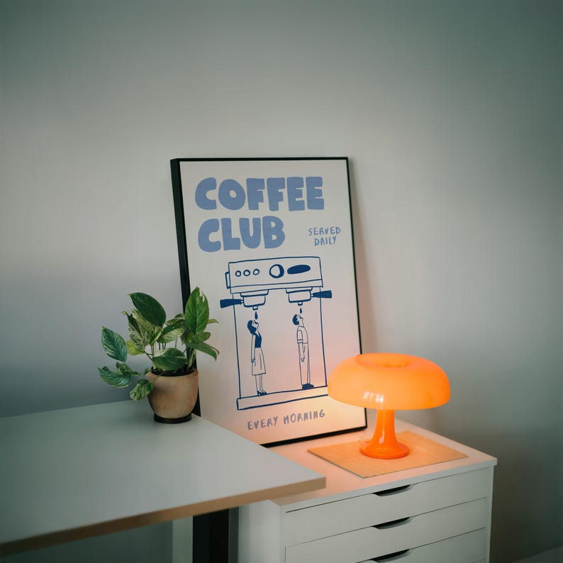 Retro Coffee Machine Wall Art | Hand Drawn Coffee Print in Linen Green ...