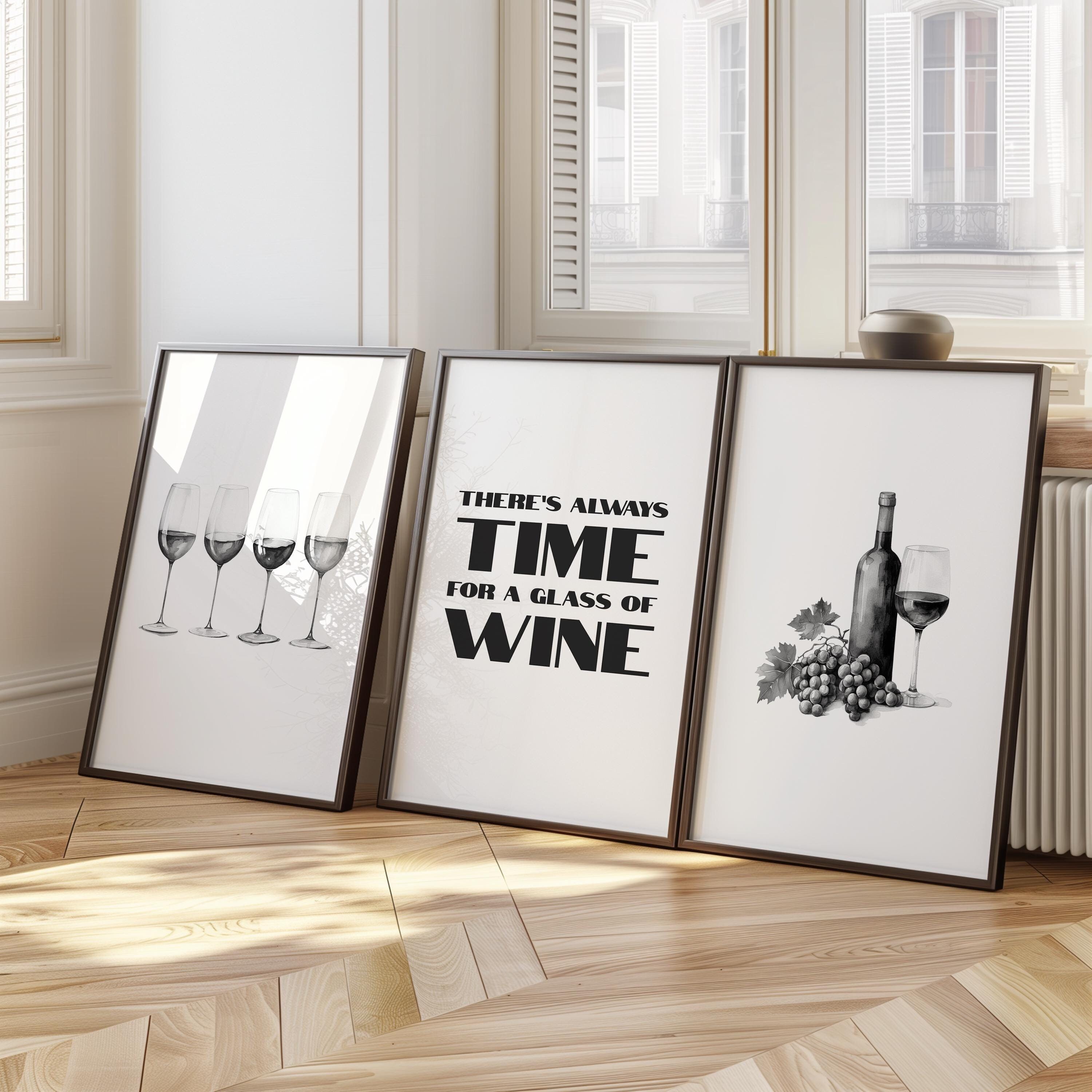 Set of 3 Wine Glass Posters, Trendy Bar Wall Art, Modern Kitchen Decor ...