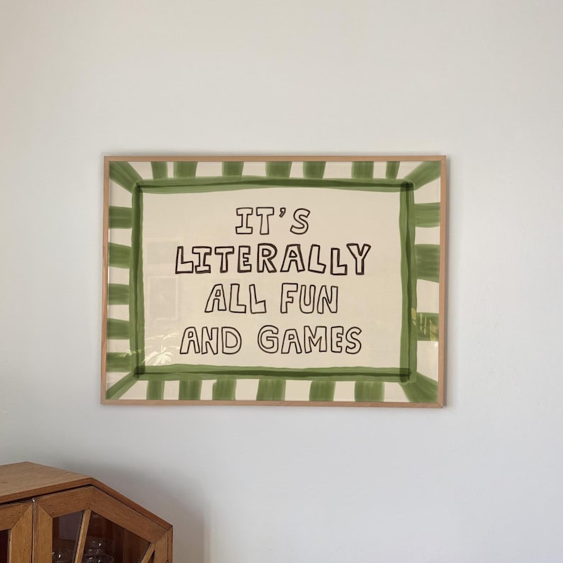 Fun and Games Print, Hand Drawn Printable Wall Art, Trendy Dorm Decor ...