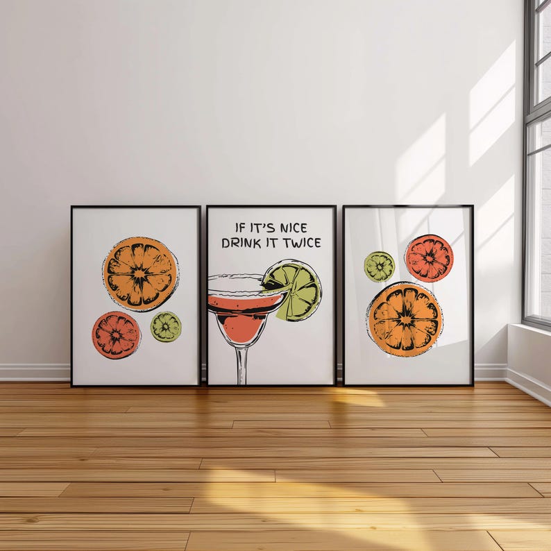 Set of 3 Bar Posters, Trendy Bar Cart Art, Bar Cart Decor, Modern ...