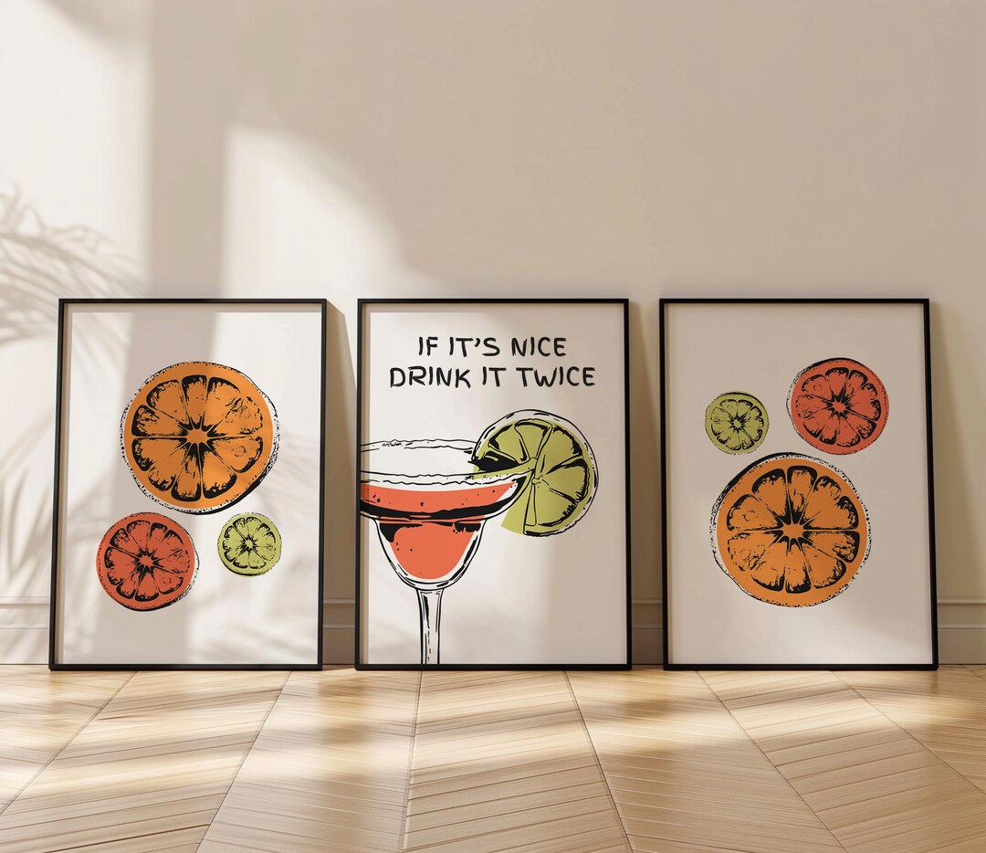 Set of 3 Bar Posters, Trendy Bar Cart Art, Bar Cart Decor, Modern ...