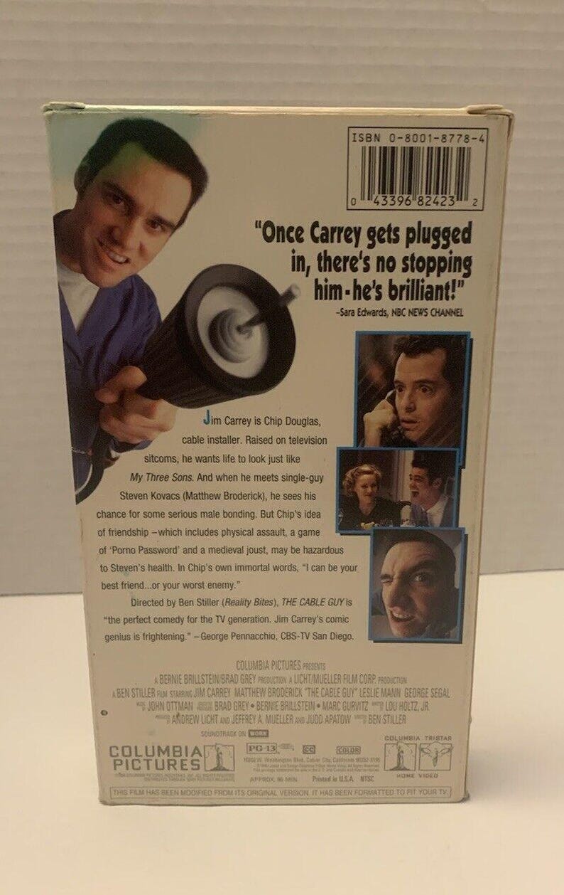 Cable Guy VHS - Jim Carrey - 1986 Columbia Pictures - Etsy