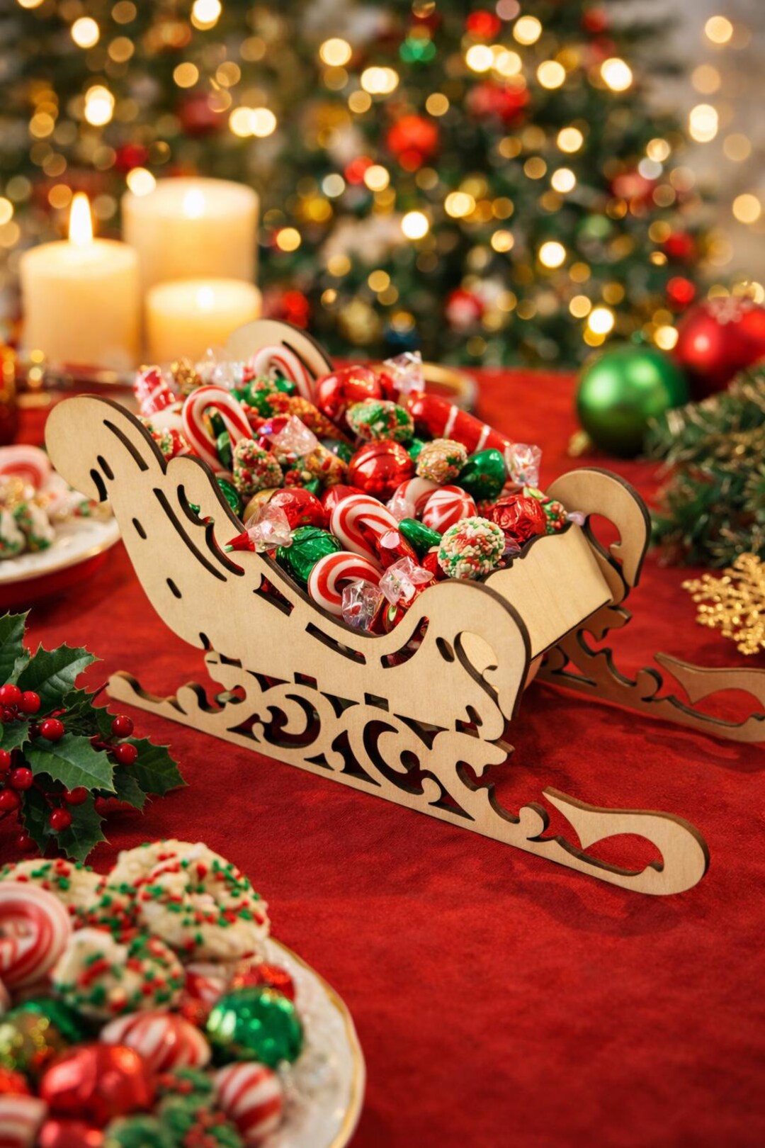 Handcrafted Laser Cut Wooden Christmas Santa Sleigh Presentation Tray ...