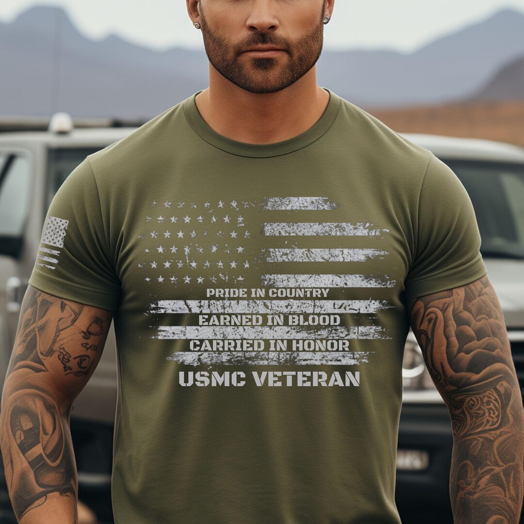 USMC Veteran Distressed American Flag T-shirt | Pride in Country ...