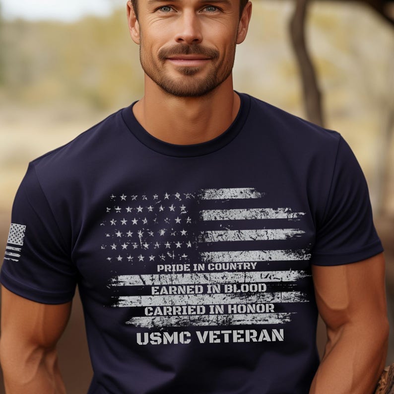 USMC Veteran Distressed American Flag T-shirt | Pride in Country ...