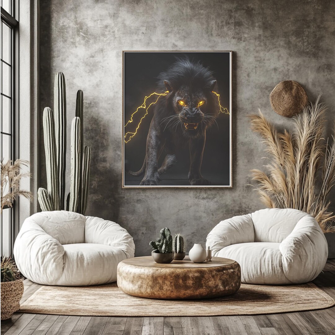 Black Lion Digital Art - Lightning Beast, Powerful Animal Print ...