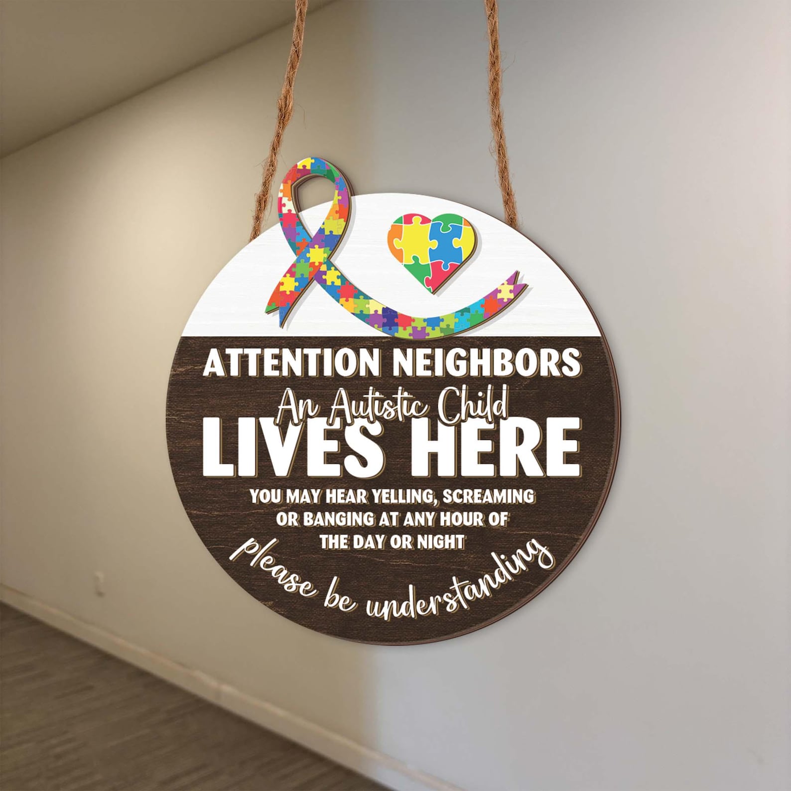 Awareness Door Hanger: Autistic Child Lives Here Announcement Sign ...