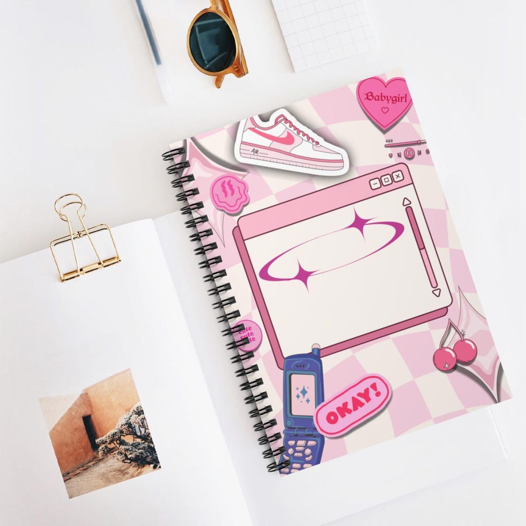 Pink Spiral Notebook With Internet Search Bar and Cute Stickers Ruled ...