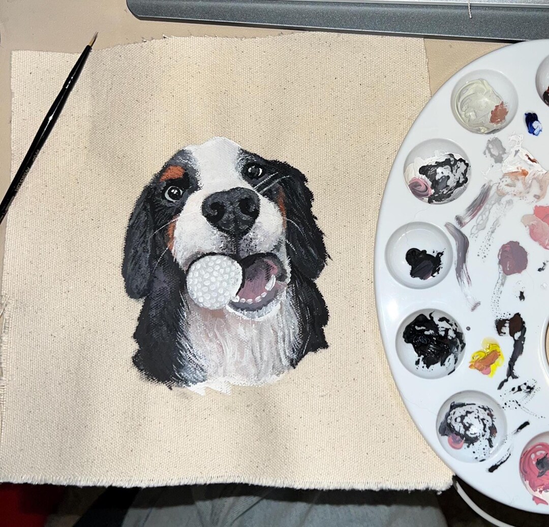 Custom Pet Portrait: Hand-painted Gouache Dog Art on Canvas - Etsy