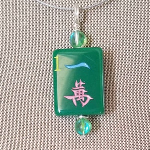 Colorful Bright Green 1 Crack Mahjong Tile Pendant With Mermaid Glass ...