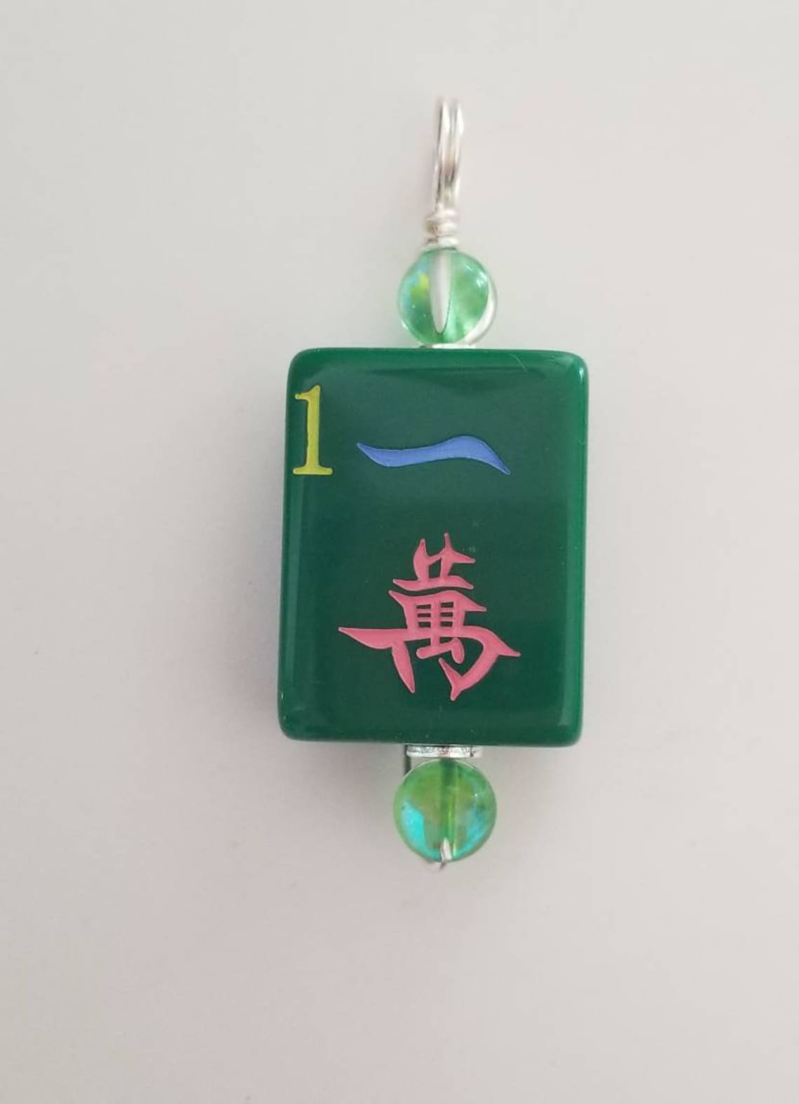 Colorful Bright Green 1 Crack Mahjong Tile Pendant With Mermaid Glass ...
