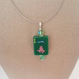 Colorful Bright Green 1 Crack Mahjong Tile Pendant With Mermaid Glass ...