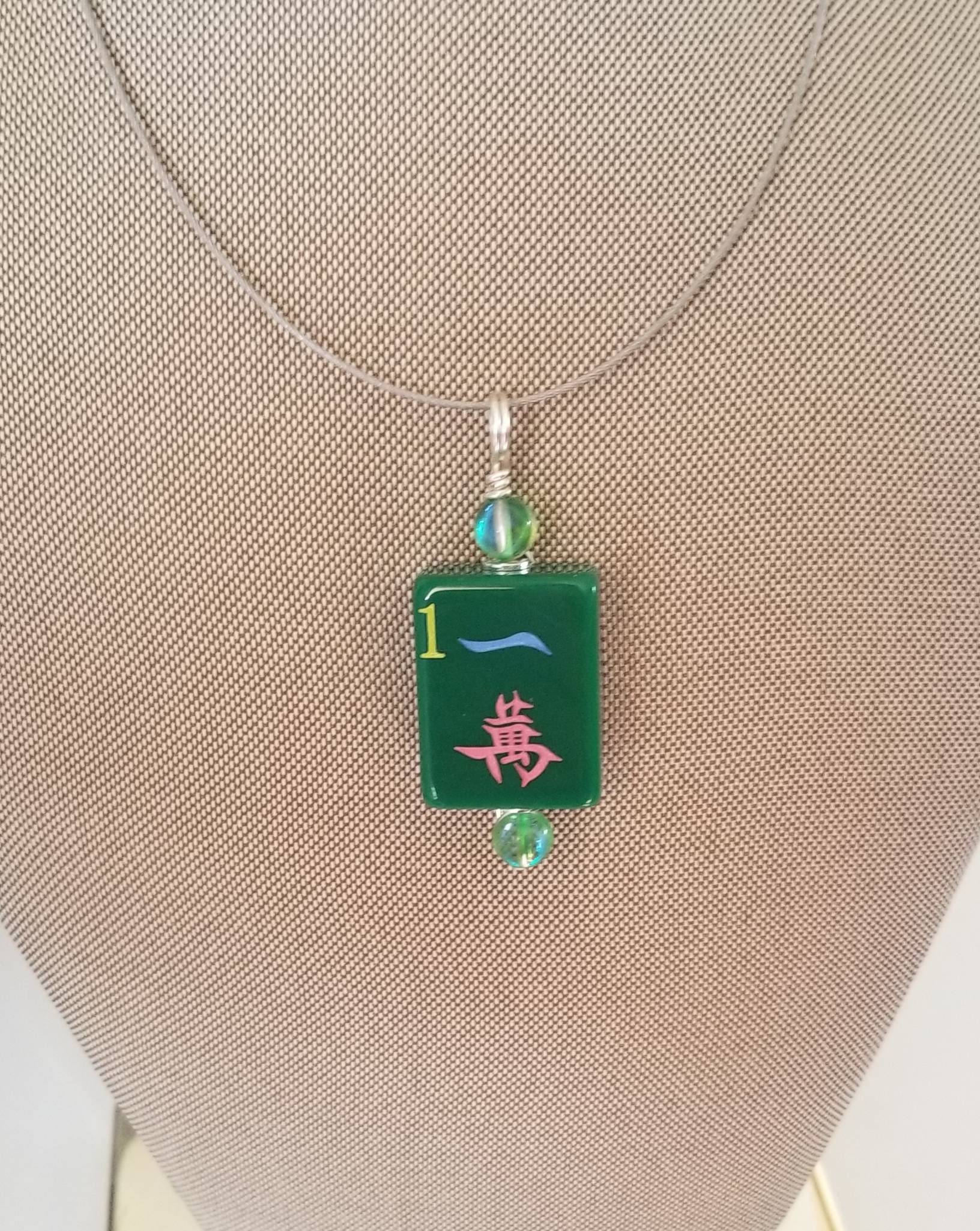 Colorful Bright Green 1 Crack Mahjong Tile Pendant With Mermaid Glass ...