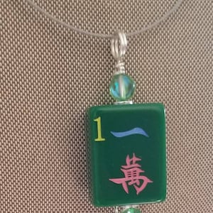 Colorful Bright Green 1 Crack Mahjong Tile Pendant With Mermaid Glass ...