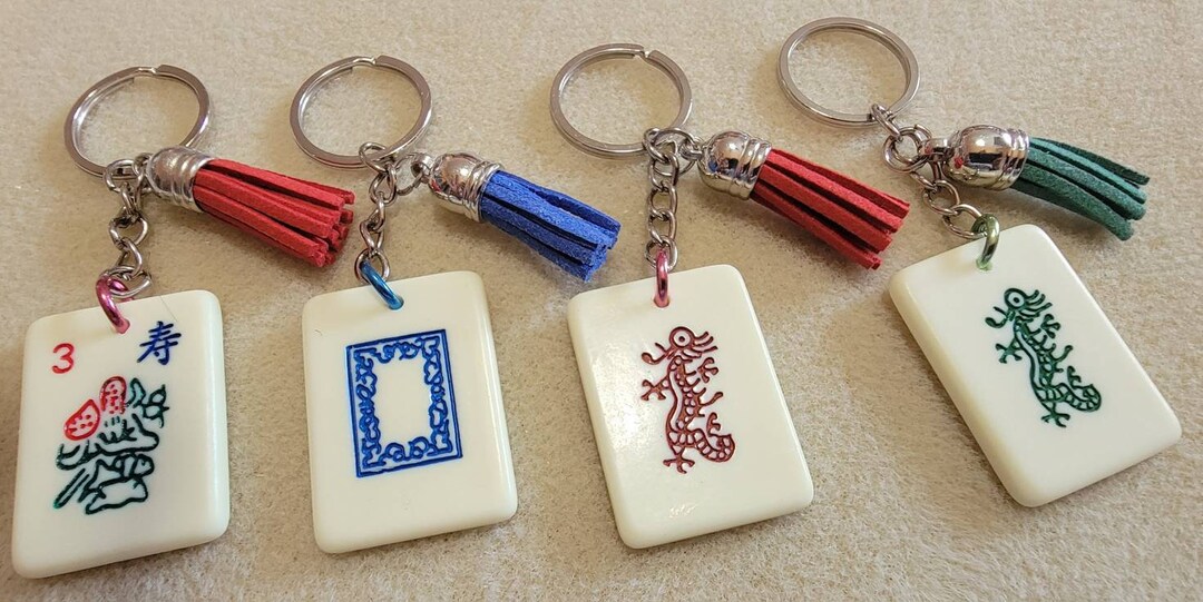 Mahjong Tile Key Chain, Bag Charm, Drilled Mahjong Tile With Tassel ...