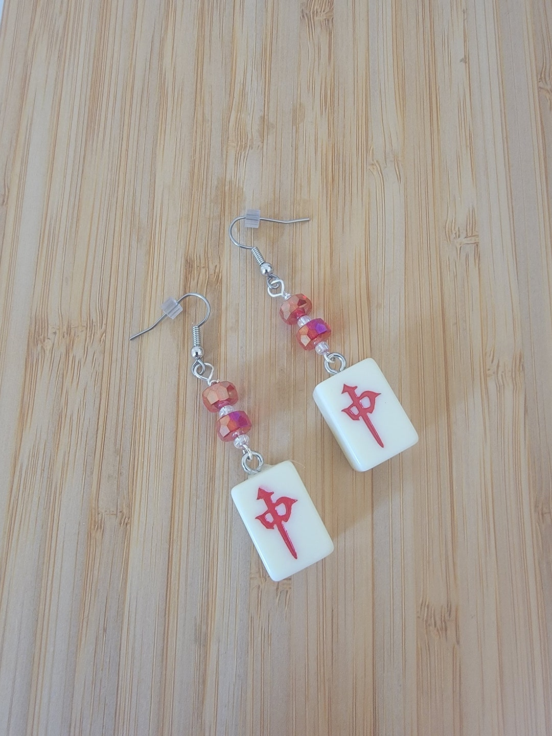 Red Dragon Mini Mahjong Red Glass Beads, Ivory Drilled Mini Mahjong ...