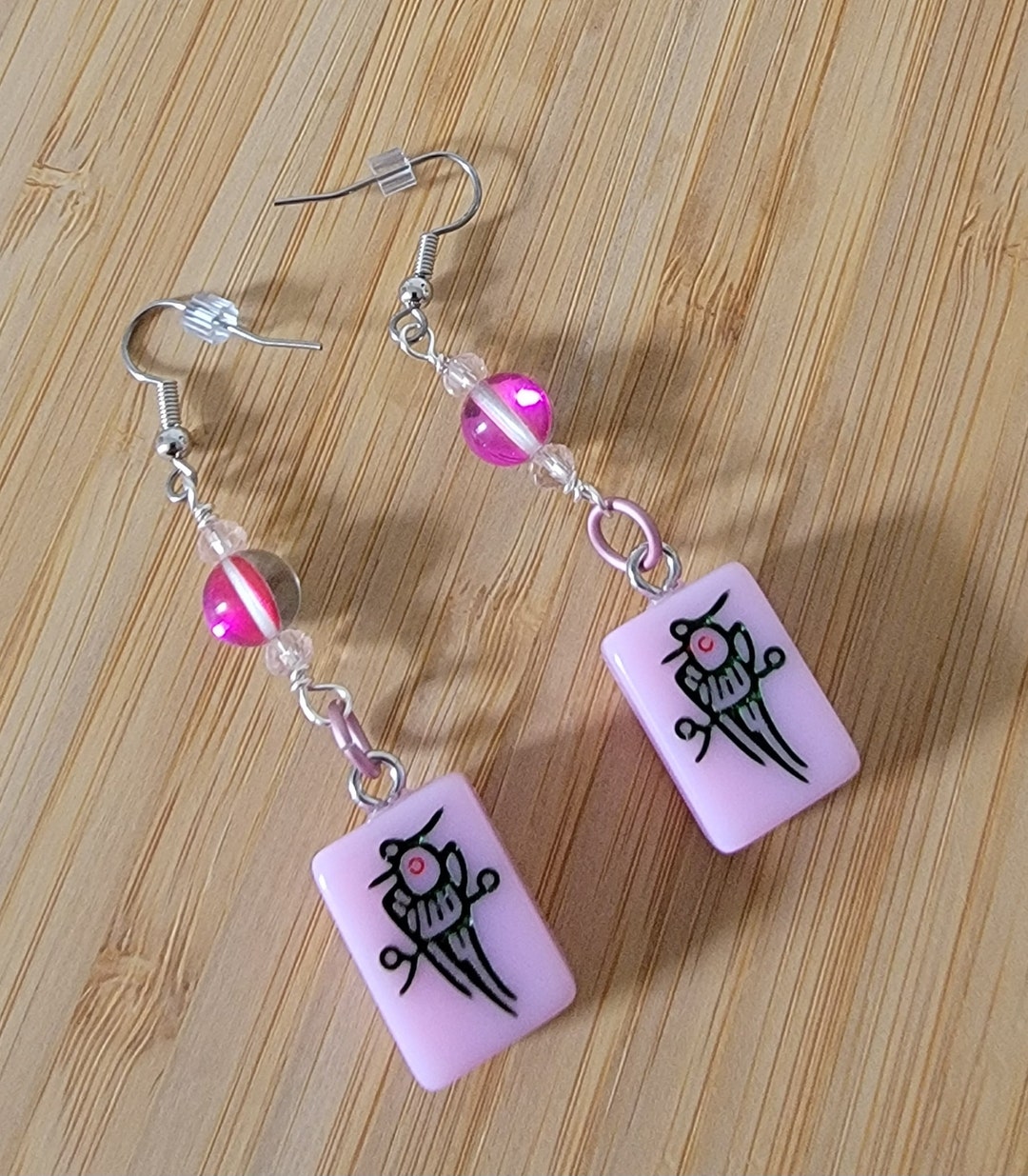 Light Pink Mini Mahjong Tile Earrings,lightweight Gift for Her ...