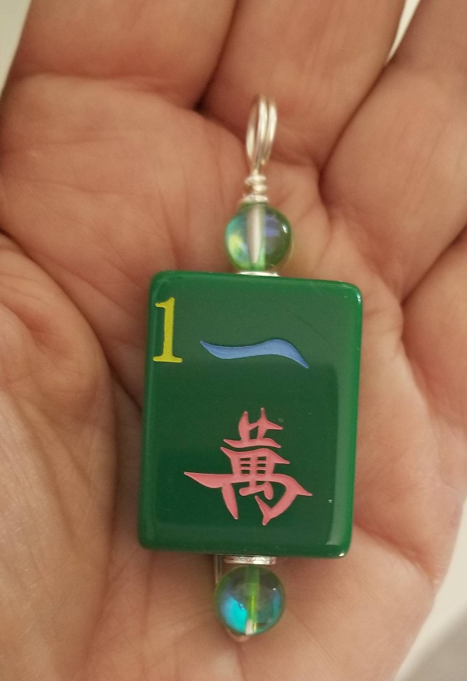 Colorful Bright Green 1 Crack Mahjong Tile Pendant With Mermaid Glass ...