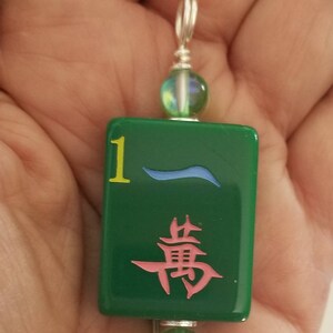 Colorful Bright Green 1 Crack Mahjong Tile Pendant With Mermaid Glass ...