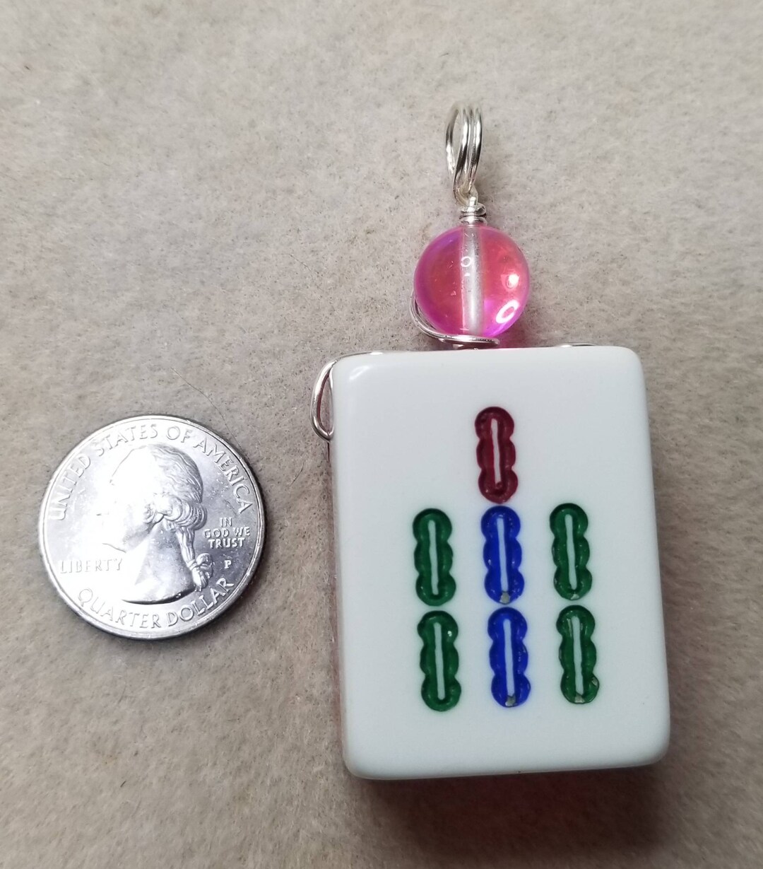 Huge Oversized Reversible Mahjong Tile Pendant, Sparkly Pink and White ...