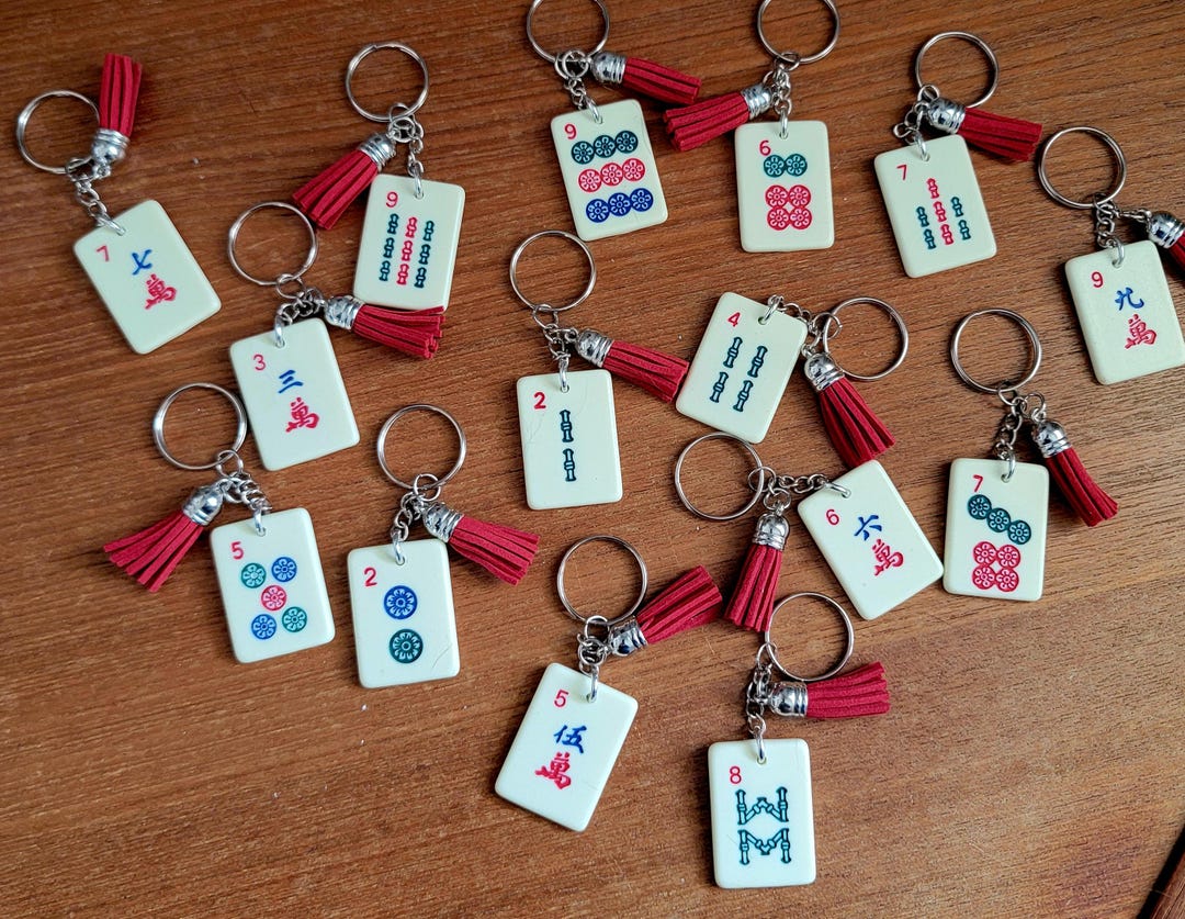 Mahjong Tile Key Chain, Bag Charm, Drilled Mahjong Tile With Red Tassel ...