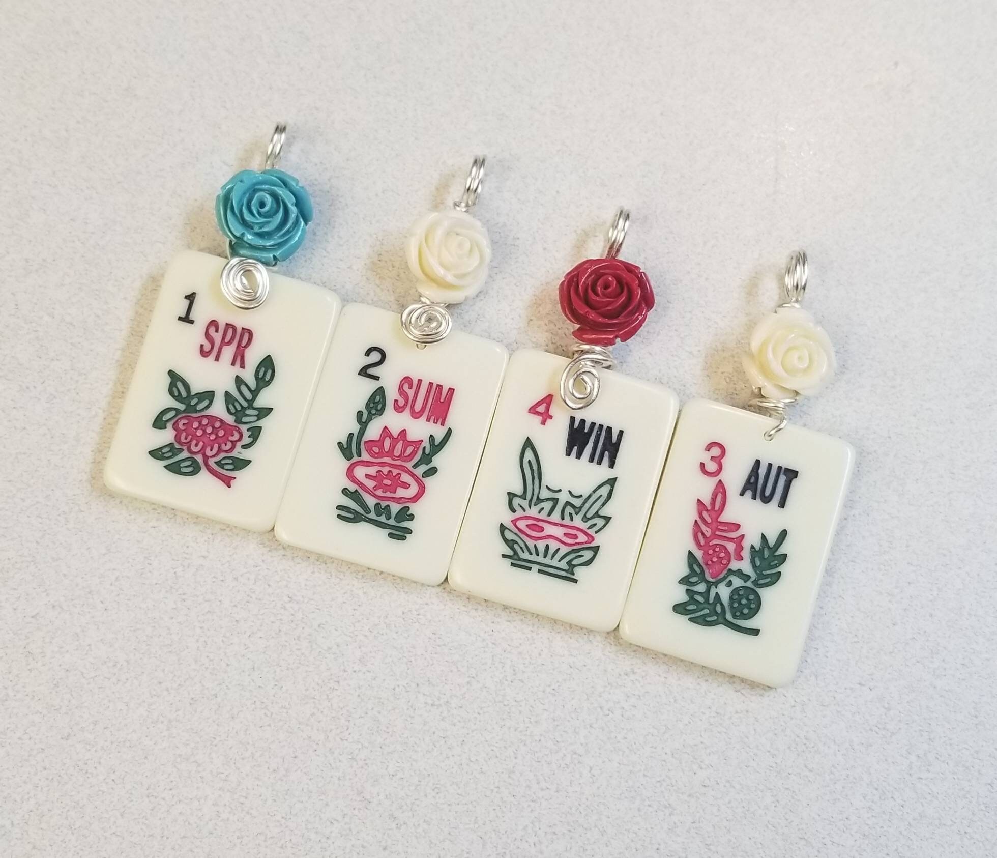 Turquoise Rose With Flowermahjong Tile Pendant, Non-tarnish Silver Wire ...