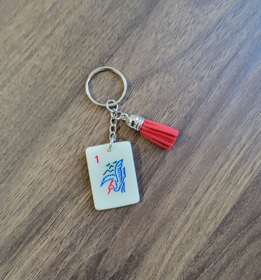Mahjong Tile Key Chain, Bag Charm, Drilled Mahjong Tile With Red Tassel ...