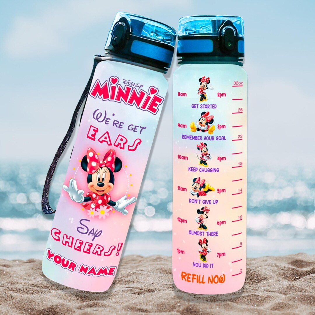Custom Minnie Water Tracker Bottle, Minnie Mouse 32oz Bottle, Mickey ...