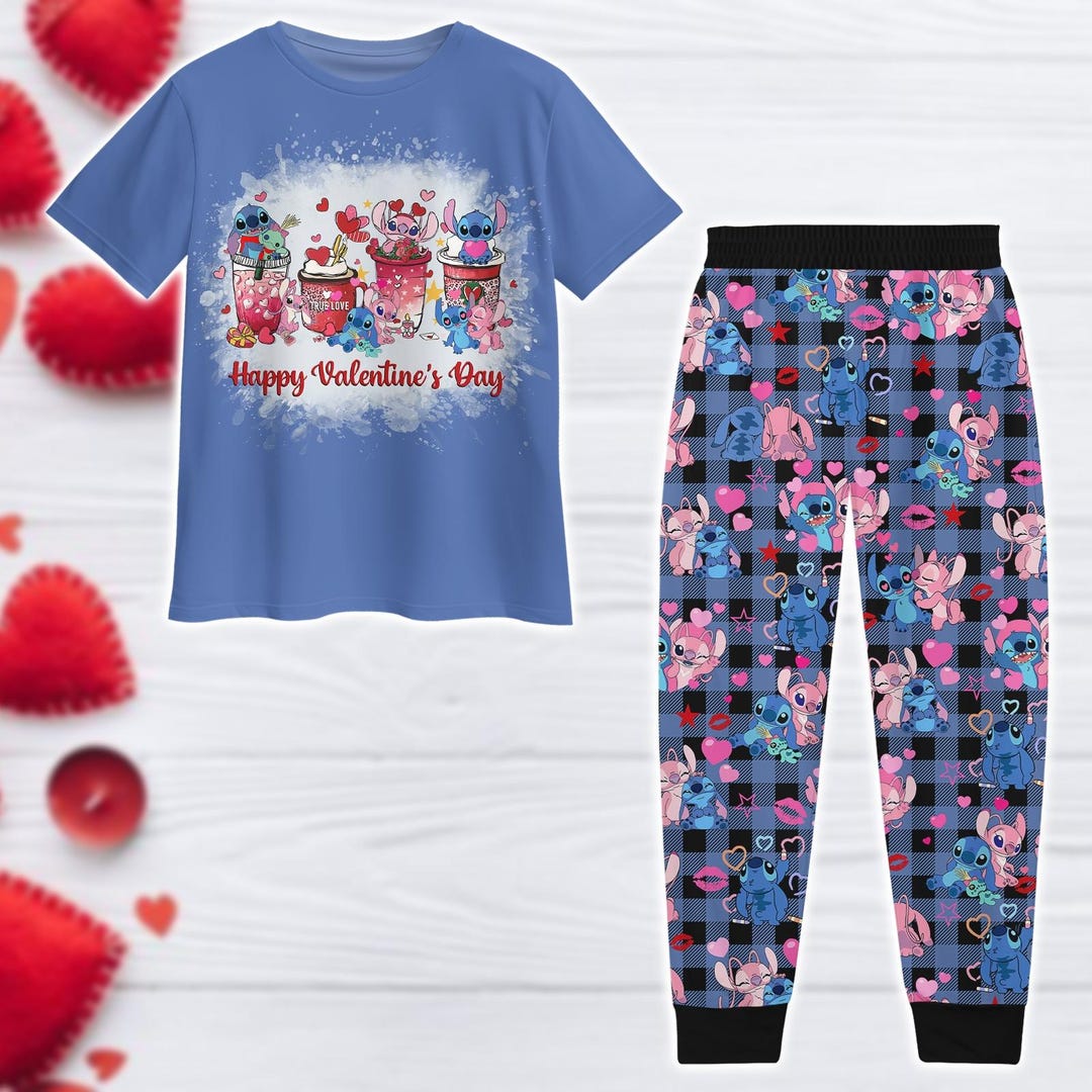 Stitch and Angel Valentines Pajamas, Stitch and Lilo Set of Pajamas ...