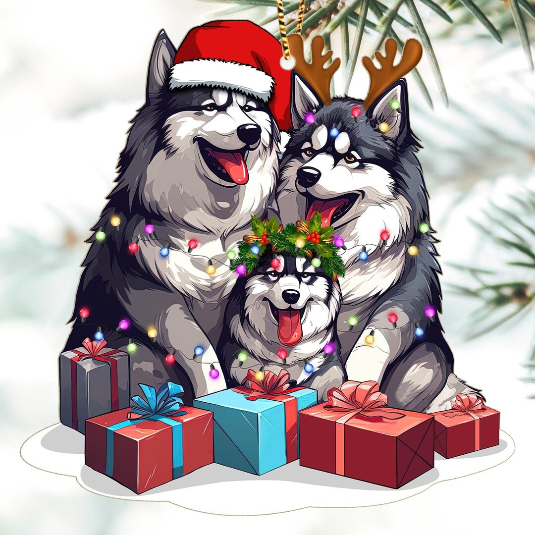 Husky Family Christmas Ornament, Cute Wooden Ornament, Husky Christmas ...