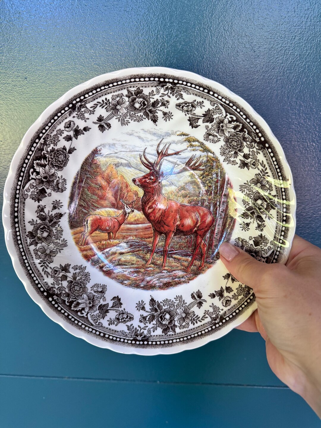 Vintage Queen's Porcelain Stag Bowl: English Hunting Lodge Decor, Deer ...