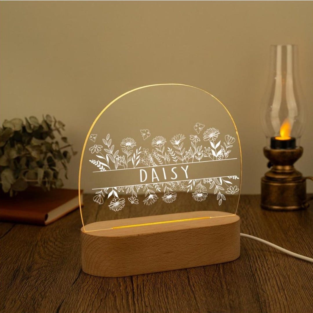 Personalized Acrylic Night Light,boho Night Botanic LED Light,kids ...