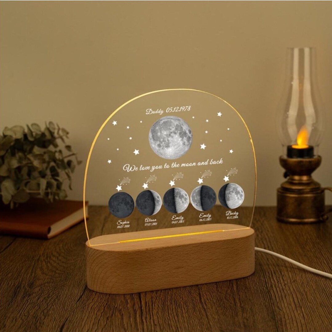 Personalized Moon Phase Father's Day Night Light, Custom Moon Phase ...